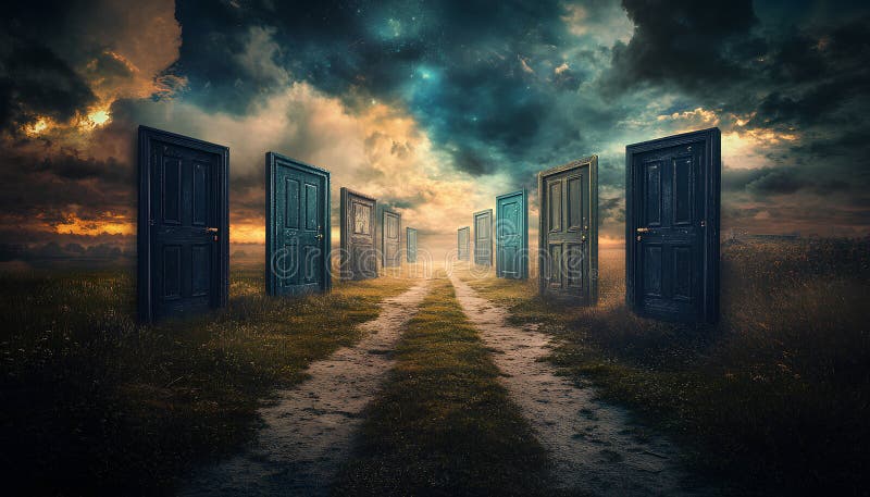 A Series of Doors Each Leading To a Different Path Representing the ...