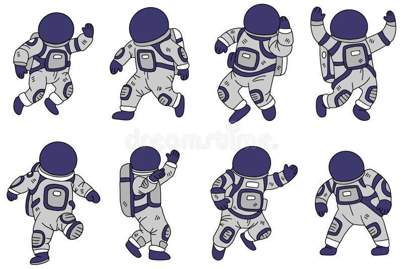 A Series of Drawings of Astronauts in Space Stock Vector - Illustration ...