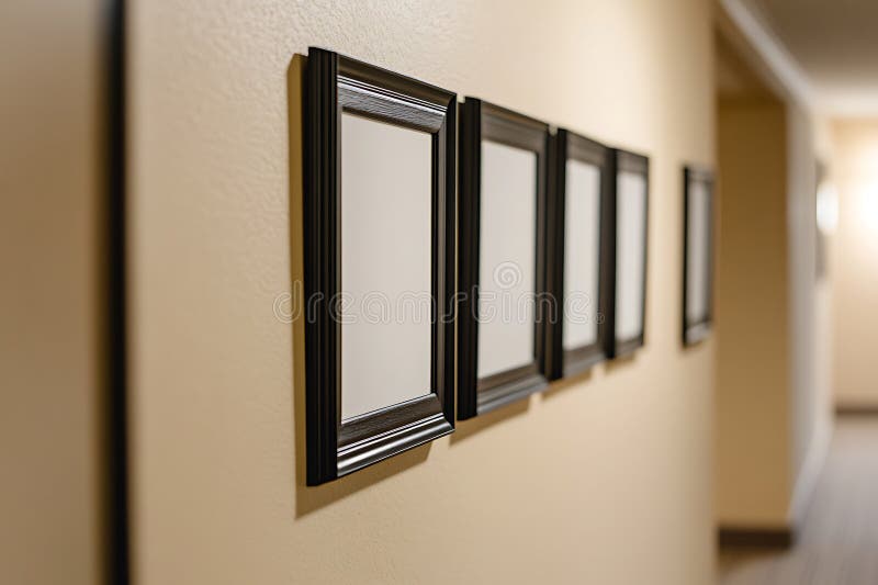 Modern Blank Picture Frames on Beige Wall in Hotel Corridor Stock ...