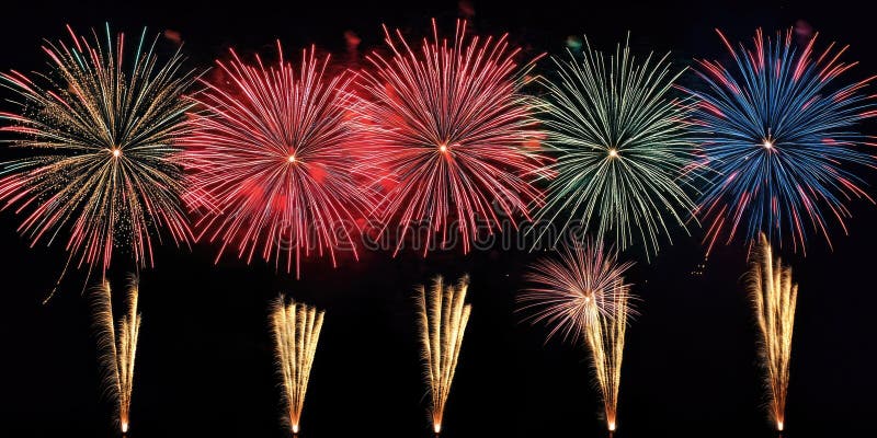 A Series of Fireworks are Lit Up in the Sky Stock Photo - Image of ...