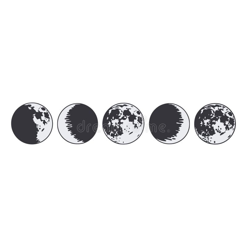 A Series of Five Moons is Depicted in Various Phases Stock Image - Illustration of five, light ...