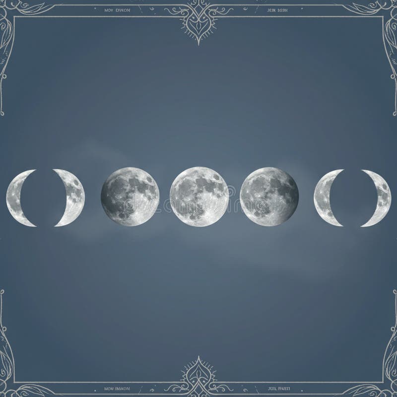 A Series of Five Moons in Various Phases is Centrally Aligned Against a Blue Stock Illustration ...