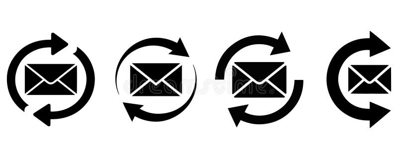 Four Identical Black Envelope Icons with Circular Arrows Indicating a ...
