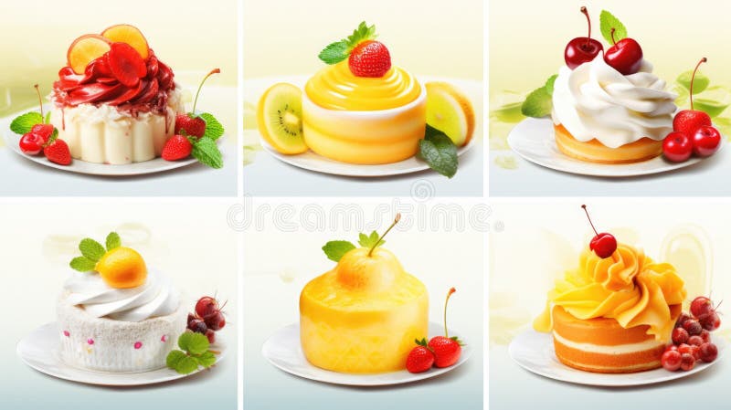 A Series of Four Cakes with Different Toppings. Perfect for Bakery or ...