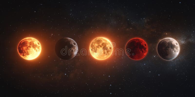 A Series of Four Different Colored Moons in the Sky Stock Illustration ...