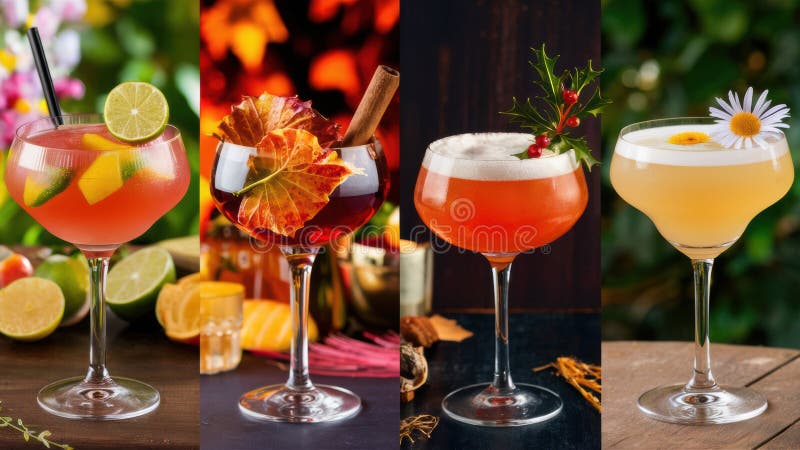 A Series of Four Different Types of Drinks are Shown in Glasses, AI ...