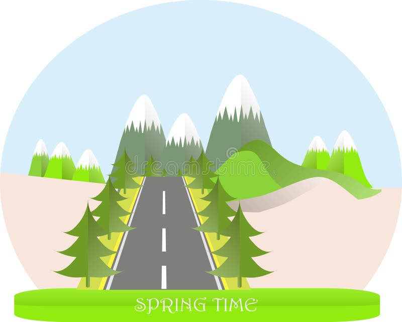 Series Four Seasons. Mountain Landscape, Road in Spring Time, Fir Trees ...