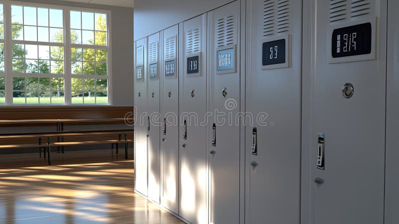 A Series of Fully Enclosed Digital Lockers Line the Wall, Each Marked ...
