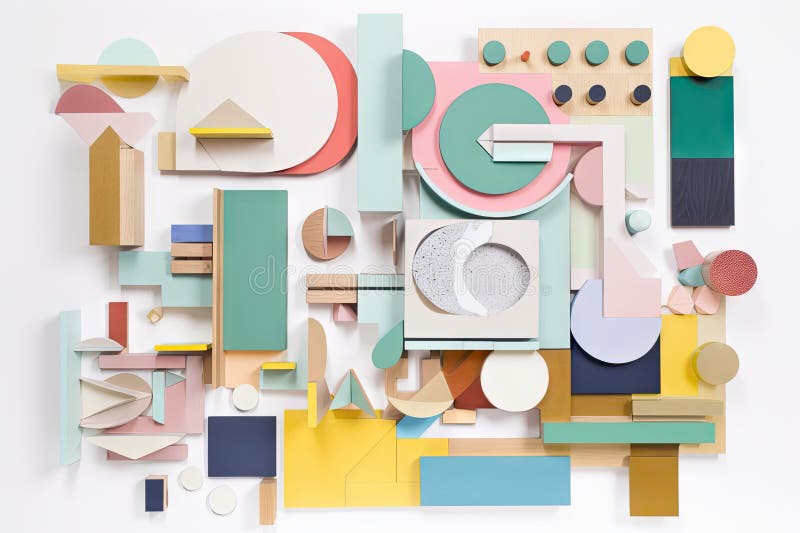 A Series of Geometric Compositions and Shapes in Different Colors ...