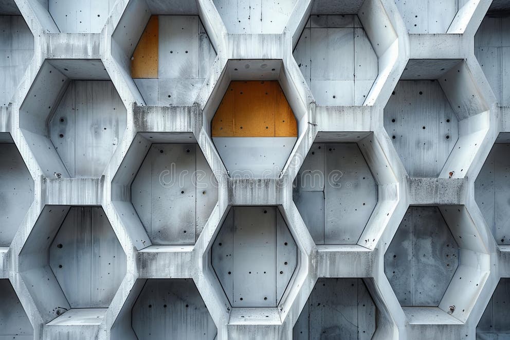 A Series of Hexagonal Concrete Structures Arranged in an Interlocking Pattern, Creating a Modern ...