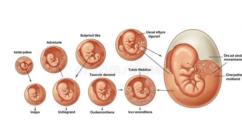 A Series of Illustrations Depicting Stages of Fetal Development. Each ...