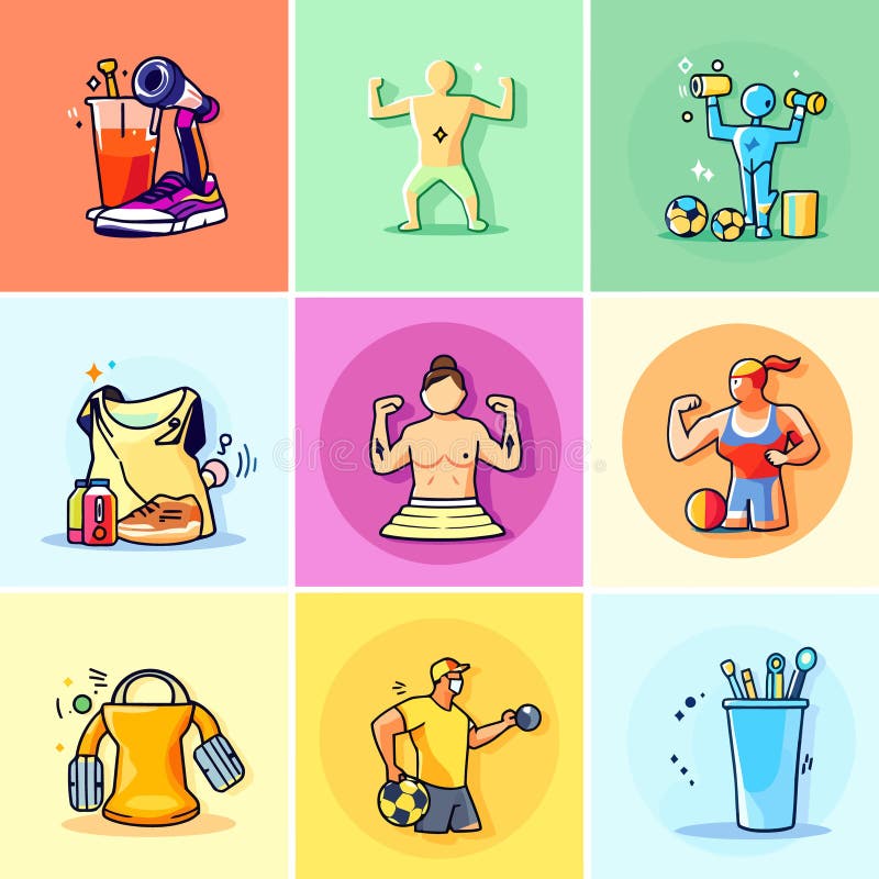 A Series of Illustrations of Various Sports Related Items Stock Vector ...