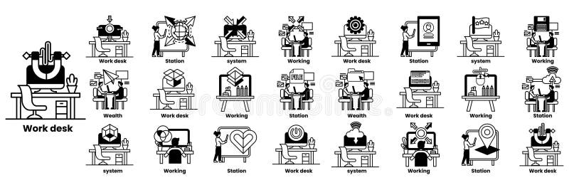 A Series of Images Depicting Various Work Environments in Line Drawing ...