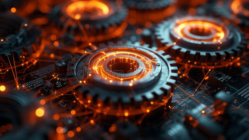 A Series of Interconnected Gears and Data Streams Representing the ...