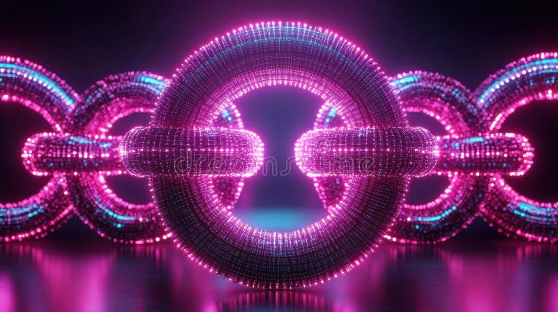 A Series of Interconnected Neon Rings Emitting a Vibrant Pink and Blue ...