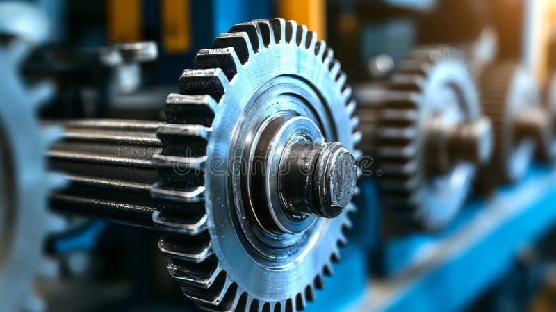 Series of Interlocking Grey Metal Gears and Machinery, Industrial ...