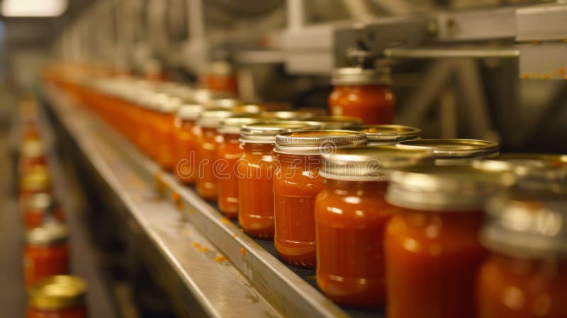 A Series of Jars of Sauce Moving through the Labeling and Packaging ...