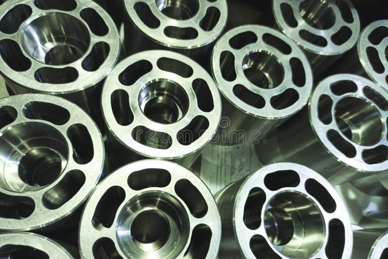 A Series of Machined Shiny Metallic Parts with Selective Focus Stock ...