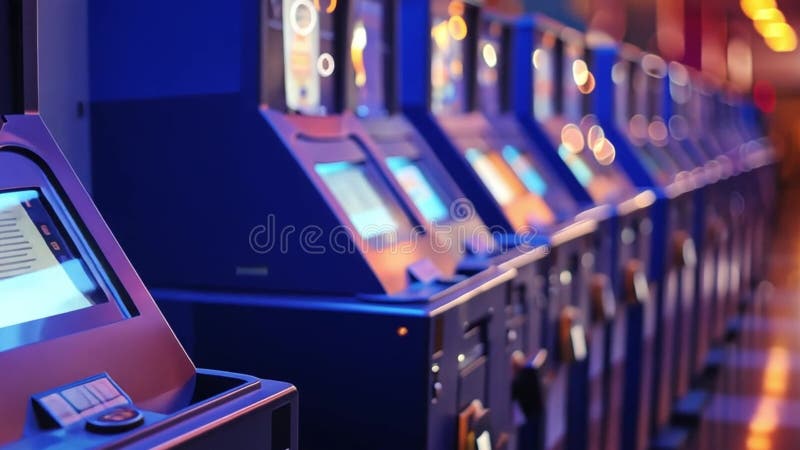 Modern ATMs Lined Up in a Well-lit Bank Corridor during Evening Hours ...