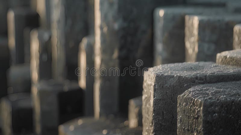 A Series of Perfectly Aligned Hexagonal Basalt Columns Resembling a Row ...