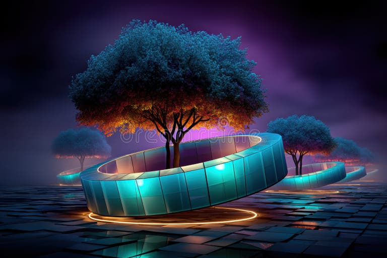 Surreal Levitating Torus-shaped Trees with Glowing Gridlines and Nested ...