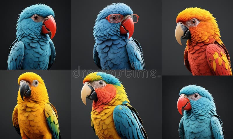 Series Six Different Colored Parrots Stock Illustration - Illustration ...
