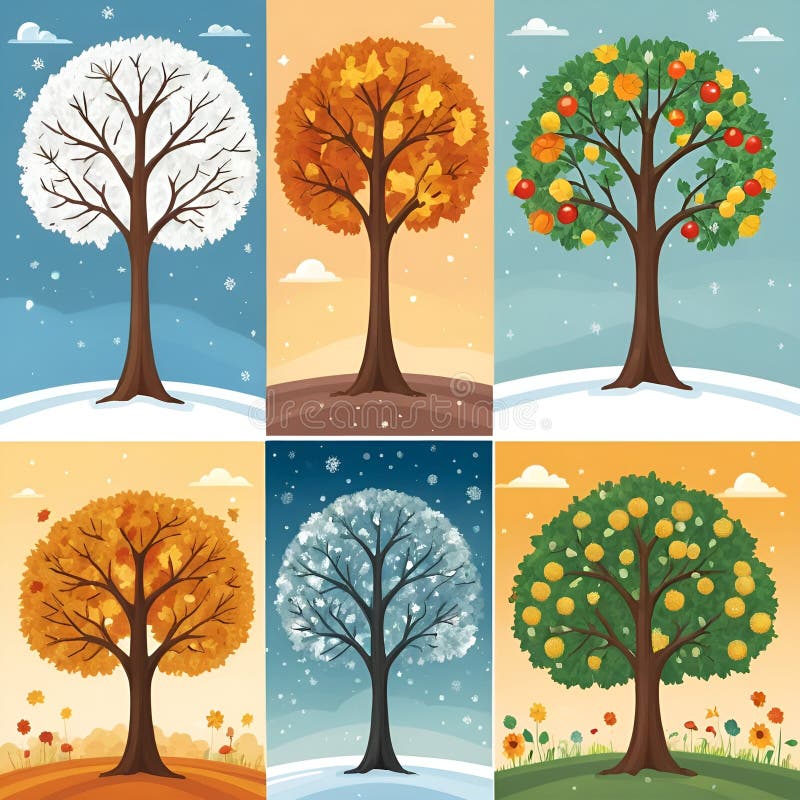 A Series of Six Different Trees, Each Representing a Different Season ...