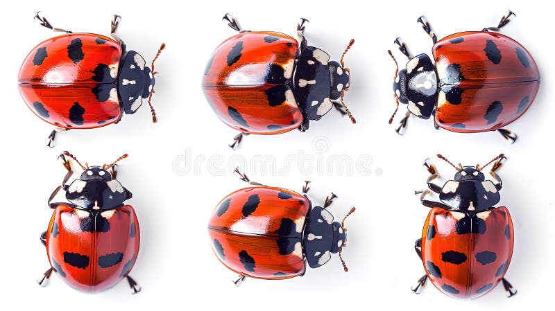 Vivid Ladybug Collection on White Background Showing Various Positions ...
