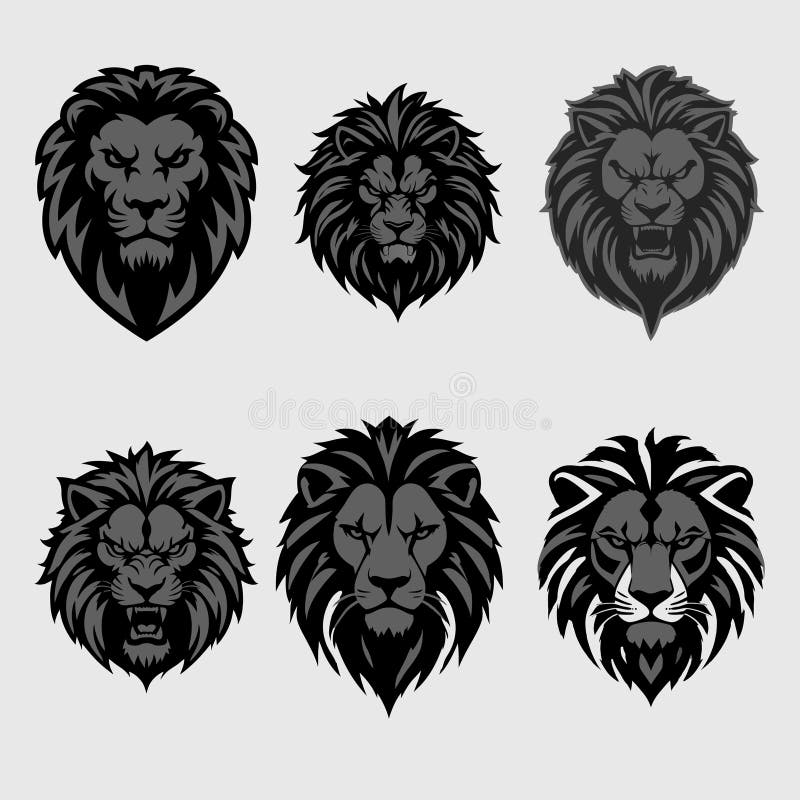 A Series of Six Stylized Lion Head Illustrations Stock Vector ...