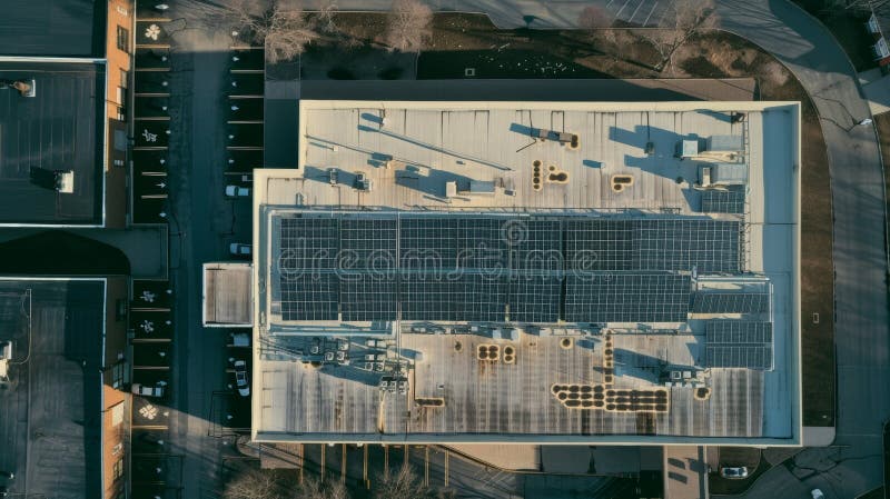 A Series of Solar Panels Installed on the Flat Rooftop of a Commercial ...