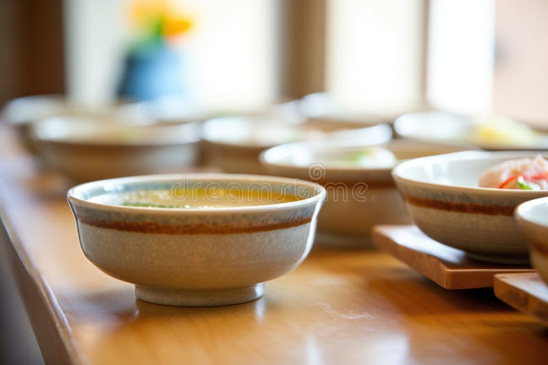 Series of Soup Bowls Ready for Serving on a Buffet Table Stock Photo ...