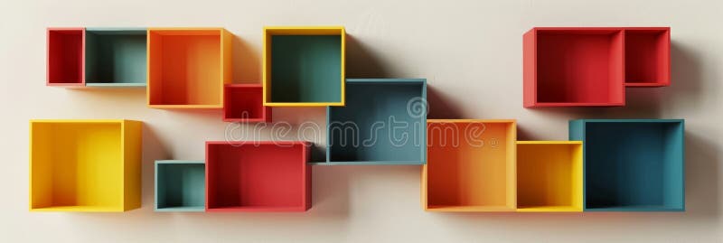 A Series of Staggered Rectangular Shelves in Different Sizes and Colors ...