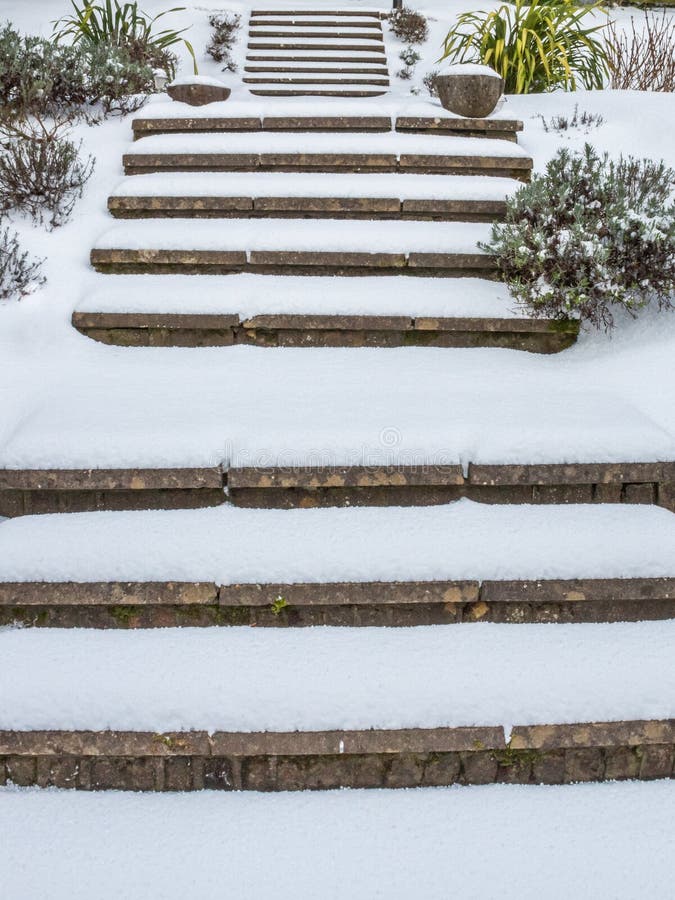 A Series of Steps Going Up a Garden in the Snow Stock Image - Image of ...