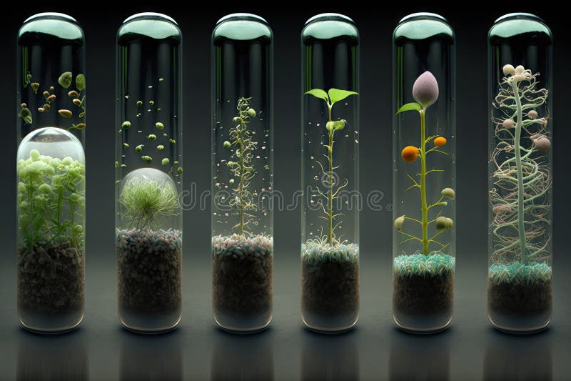 Series of Test Tubes, Each with a Different Seed, Growing and Sprouting ...
