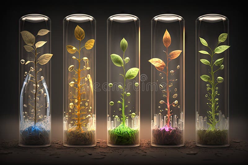 Series of Test Tubes, Each with a Different Seed, Growing and Sprouting ...