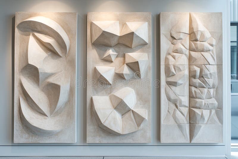 A Series of Three Panels - Sculpted Stucco Artwork of Abstract Stock ...