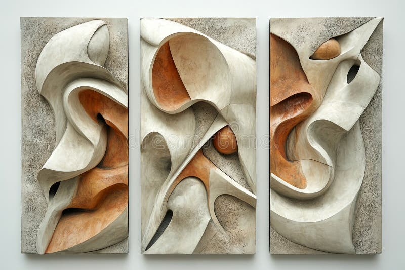 A Series of Three Panels - Sculpted Stucco Artwork of Abstract Stock ...