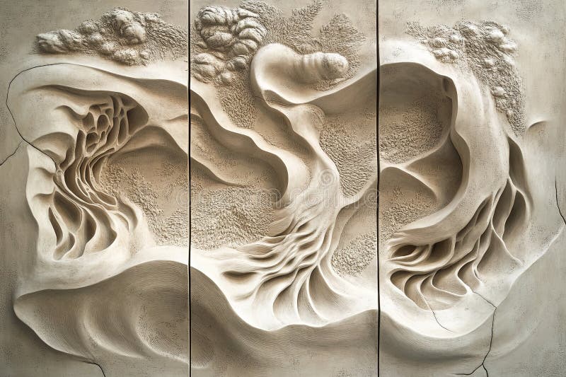 A Series of Three Panels - Sculpted Stucco Artwork of Abstract Nature ...