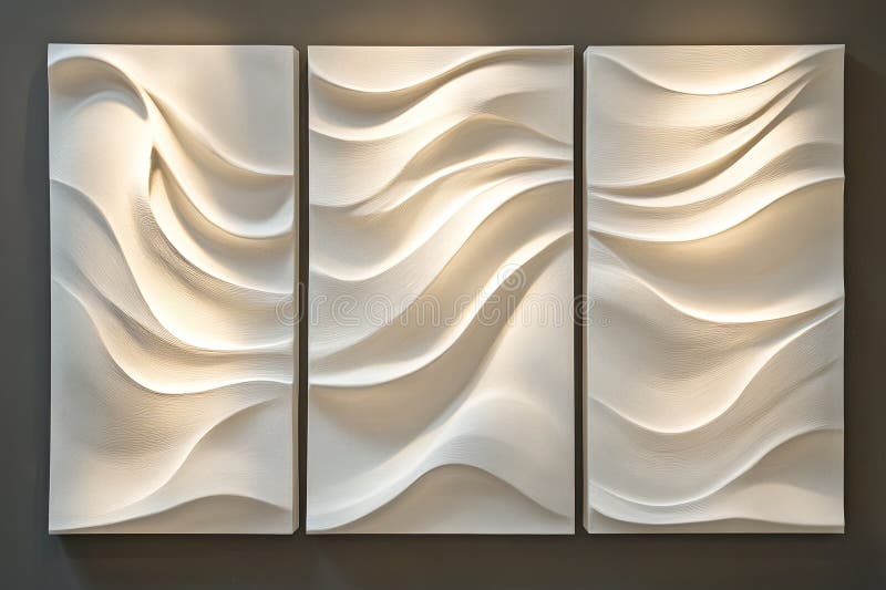 A Series of Three Panels - Sculpted Stucco Artwork of Abstract Ripple ...