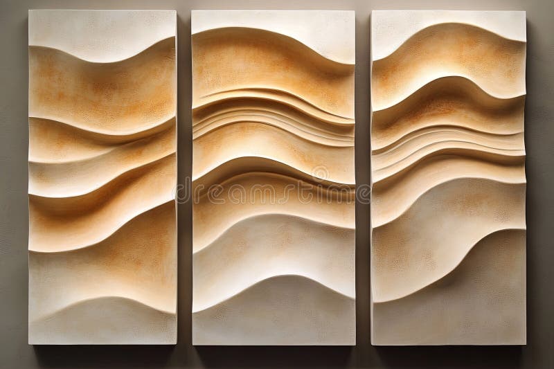 A Series of Three Panels - Sculpted Stucco Artwork of Abstract Ripple ...