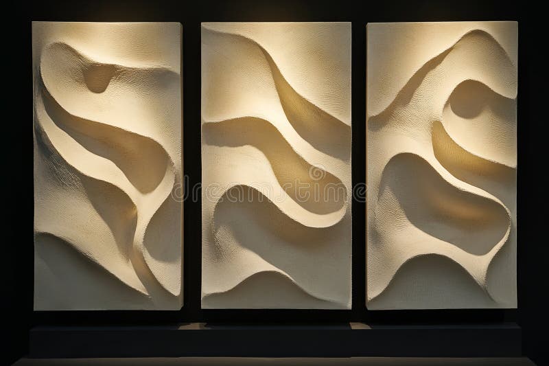 A Series of Three Panels - Sculpted Stucco Artwork of Abstract Sand ...