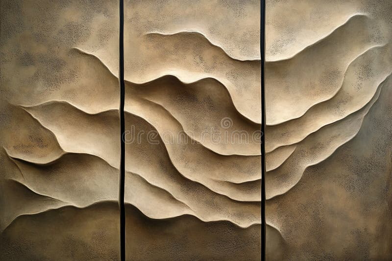 A Series of Three Panels - Sculpted Stucco Artwork of Abstract Sand ...