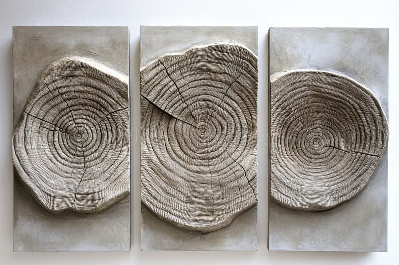 A Series of Three Panels - Sculpted Stucco Artwork of Ancient Tree ...