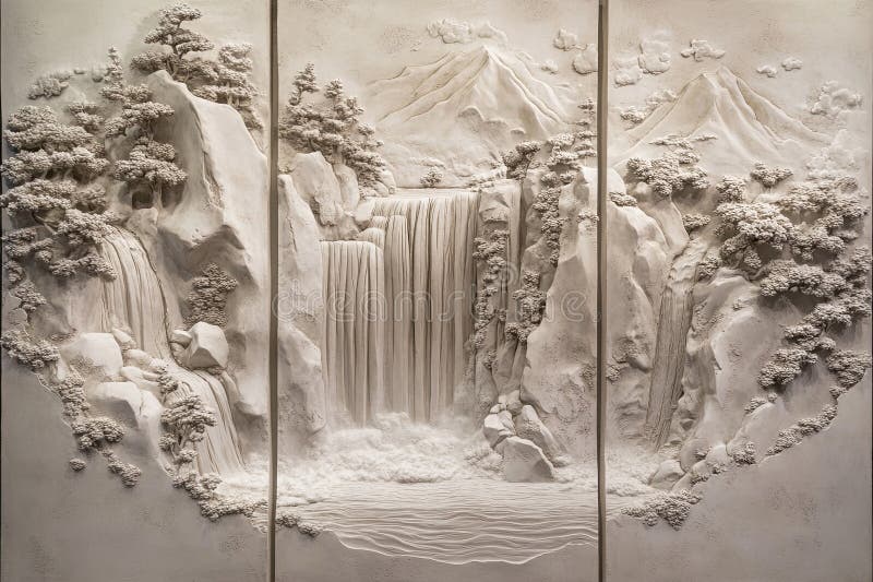 A Series of Three Panels - Sculpted Stucco Artwork of Cascading Stock ...