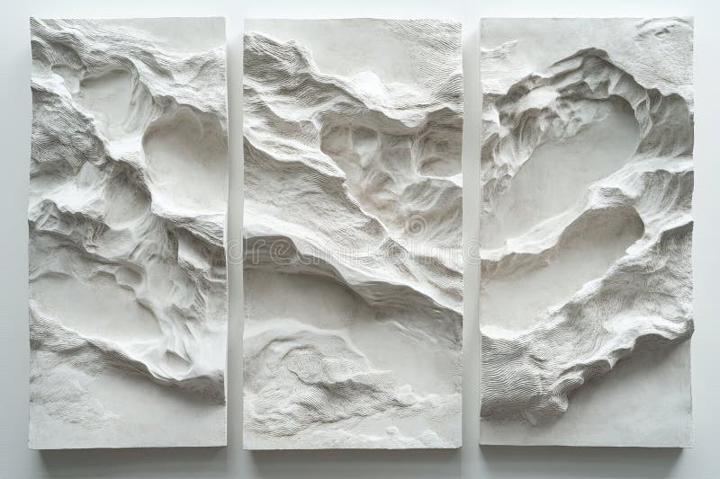 A Series of Three Panels - Sculpted Stucco Artwork of Cliffside Stock ...
