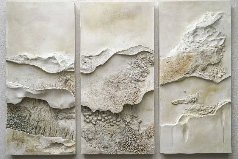 A Series of Three Panels - Sculpted Stucco Artwork of Cliffside Stock ...