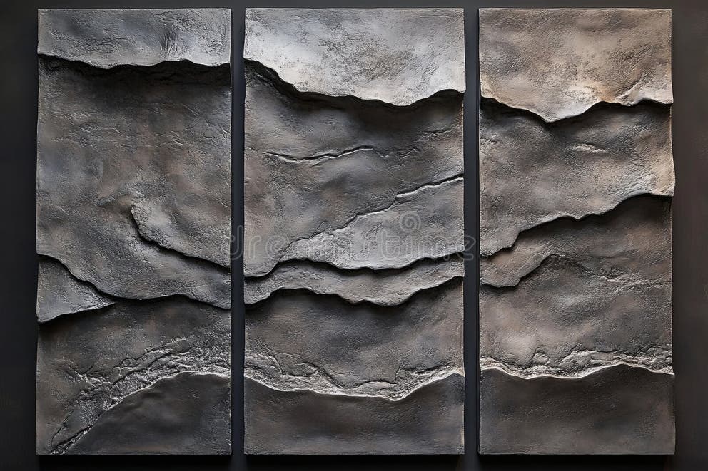 A Series of Three Panels - Sculpted Stucco Artwork of Cliffside Stock ...
