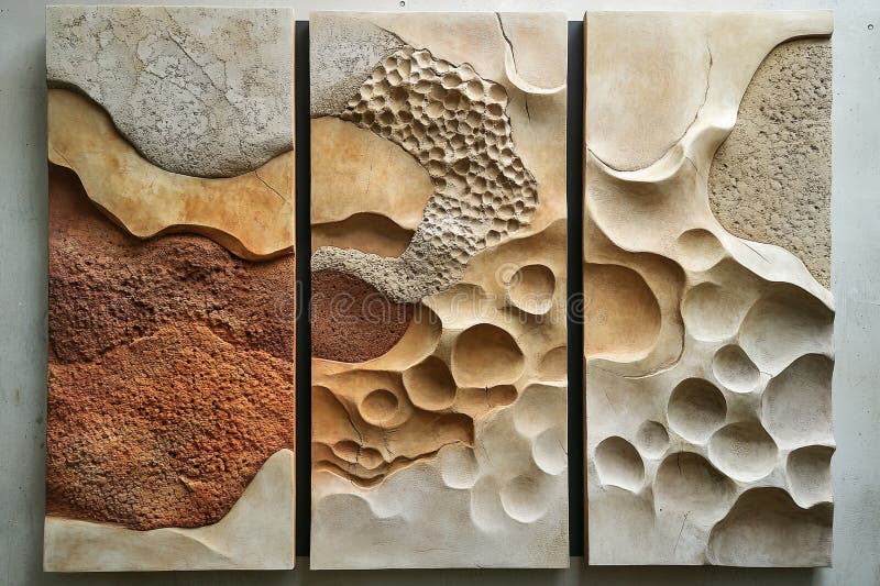 A Series of Three Panels - Sculpted Stucco Artwork of Cliffside Stock ...