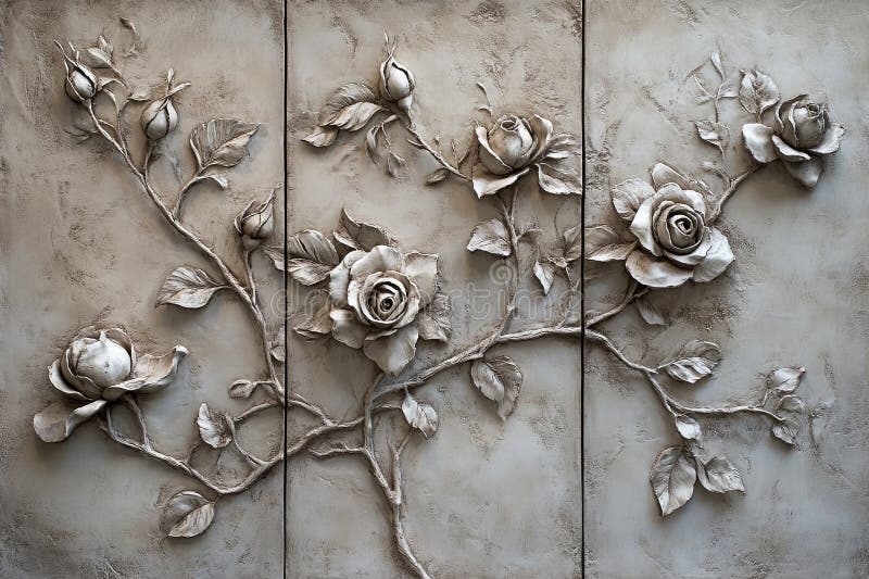 A Series of Three Panels - Sculpted Stucco Artwork of Delicate Stock ...