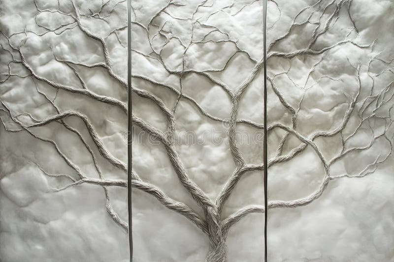 A Series of Three Panels - Sculpted Stucco Artwork of Frosted Tree ...